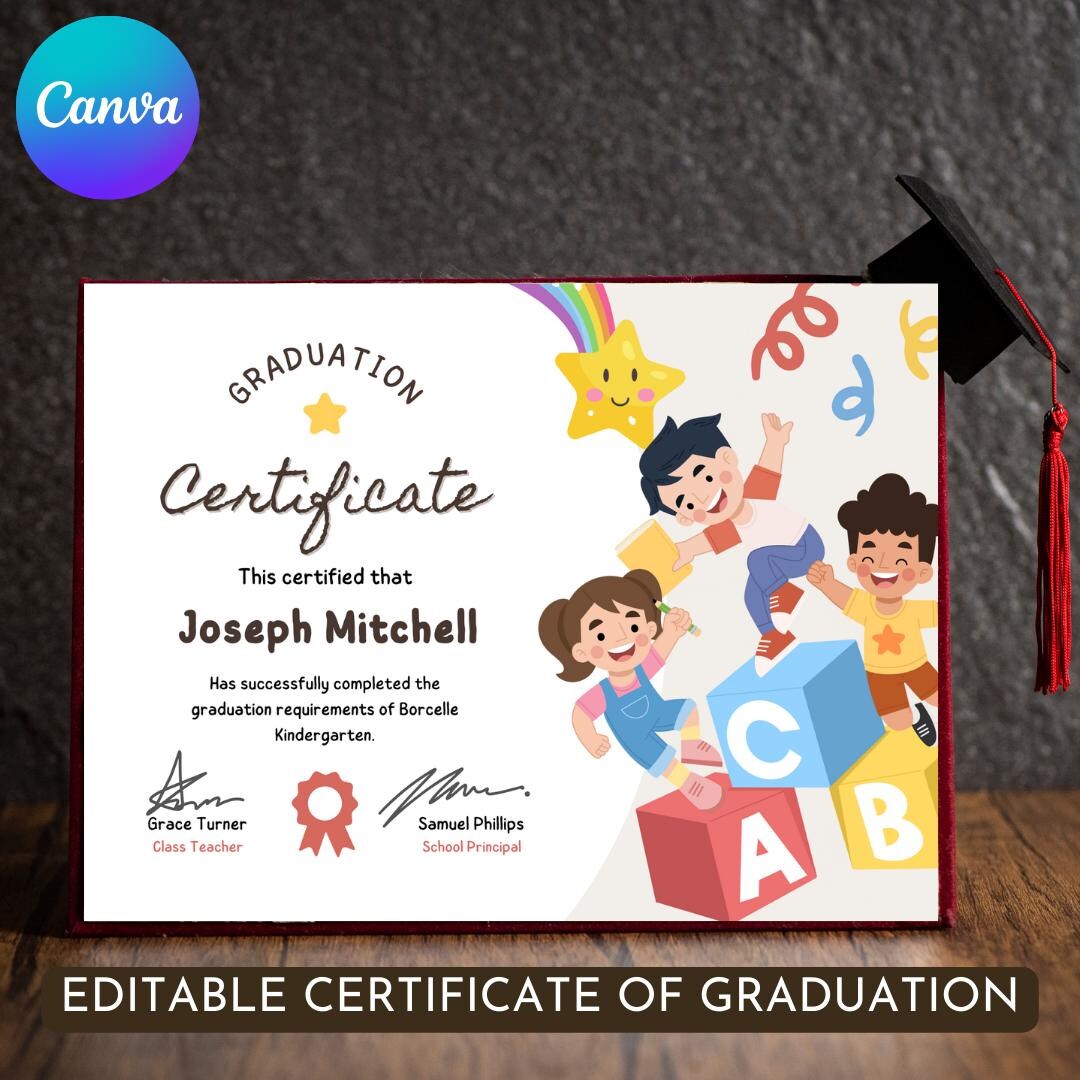 Kindergarten Graduation Certificate: Editable Diploma, Keepsake (PDF ...