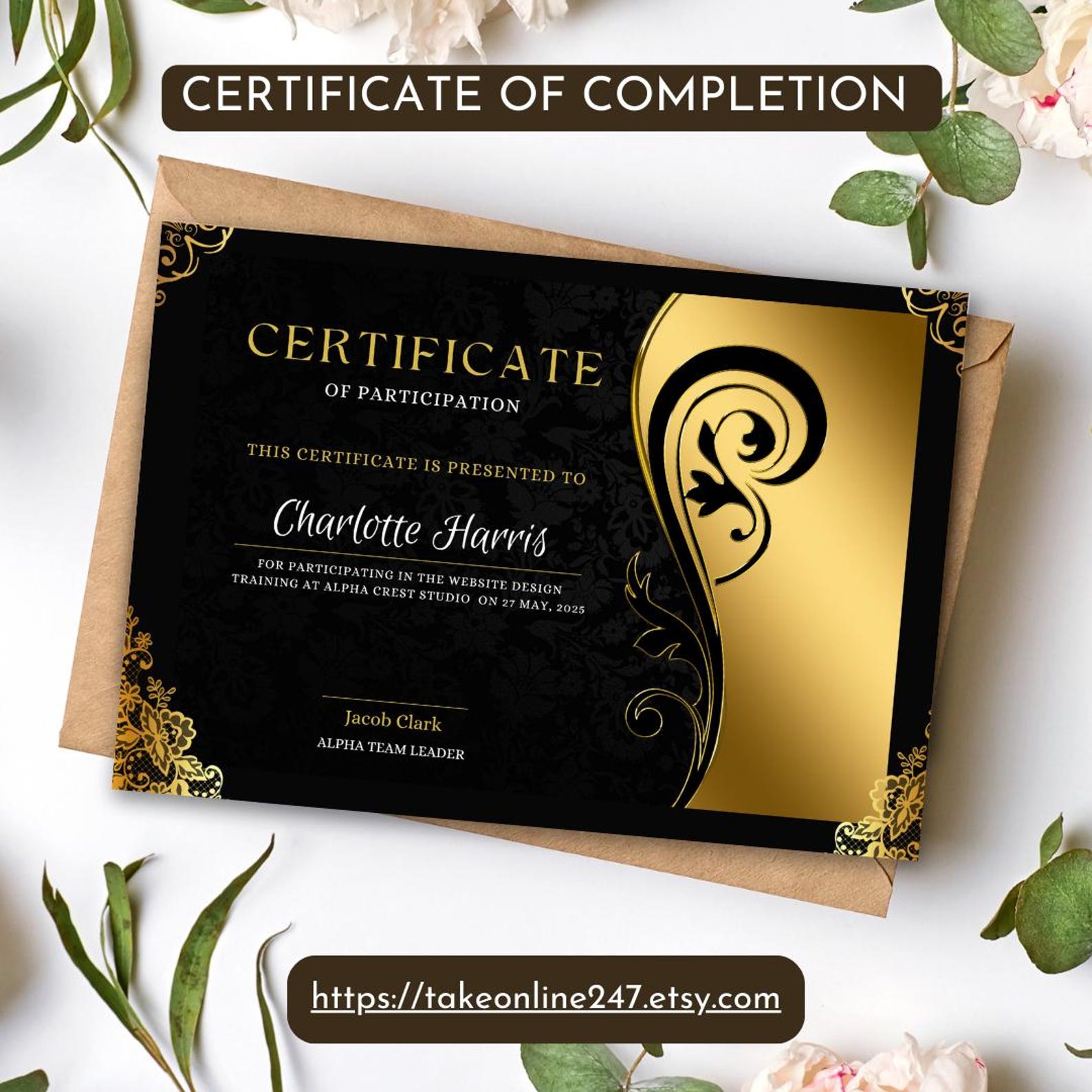 Printable Certificate of Participation | Editable Digital Template ...