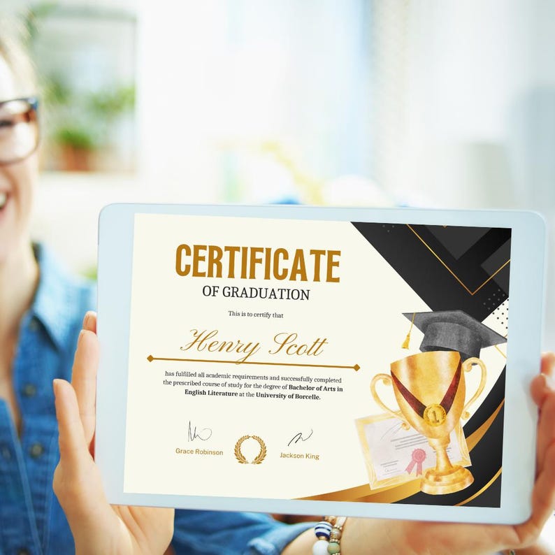 Editable Certificate of Graduation Template | Printable Digital ...