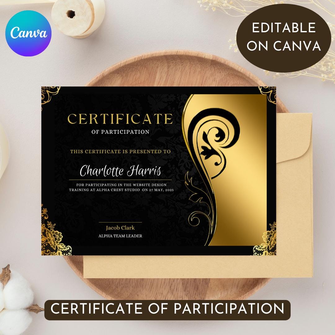 Printable Certificate of Participation | Editable Digital Template ...
