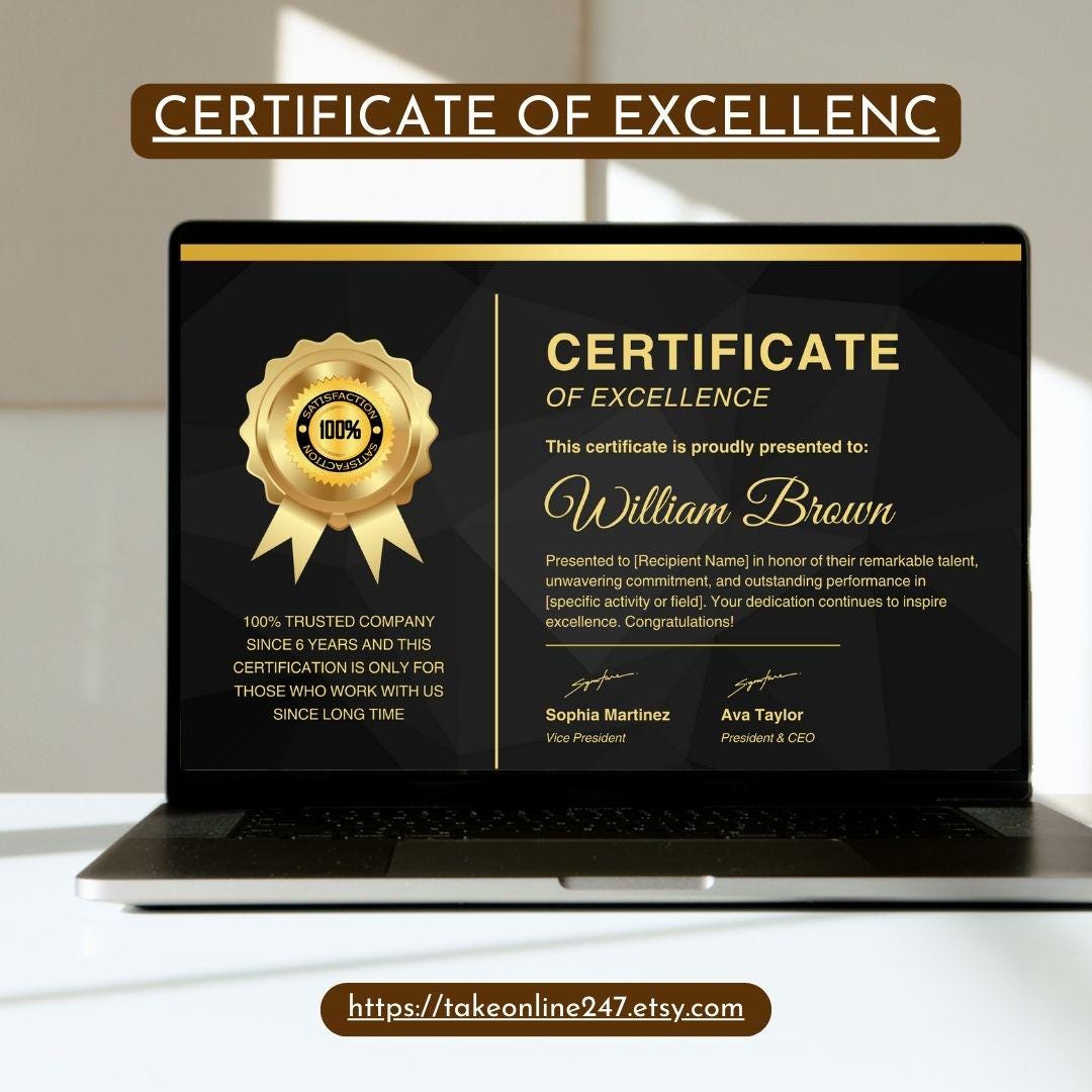 Custom Certificate of Excellence | Editable Printable Award Template ...