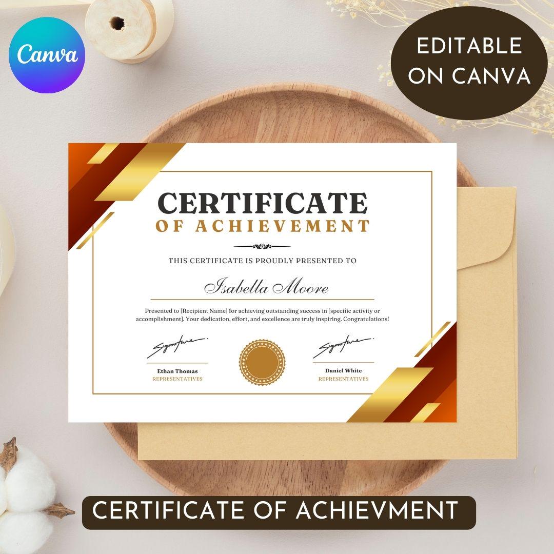 Editable Certificate of Achievement Template: Printable Award (PDF/PNG ...