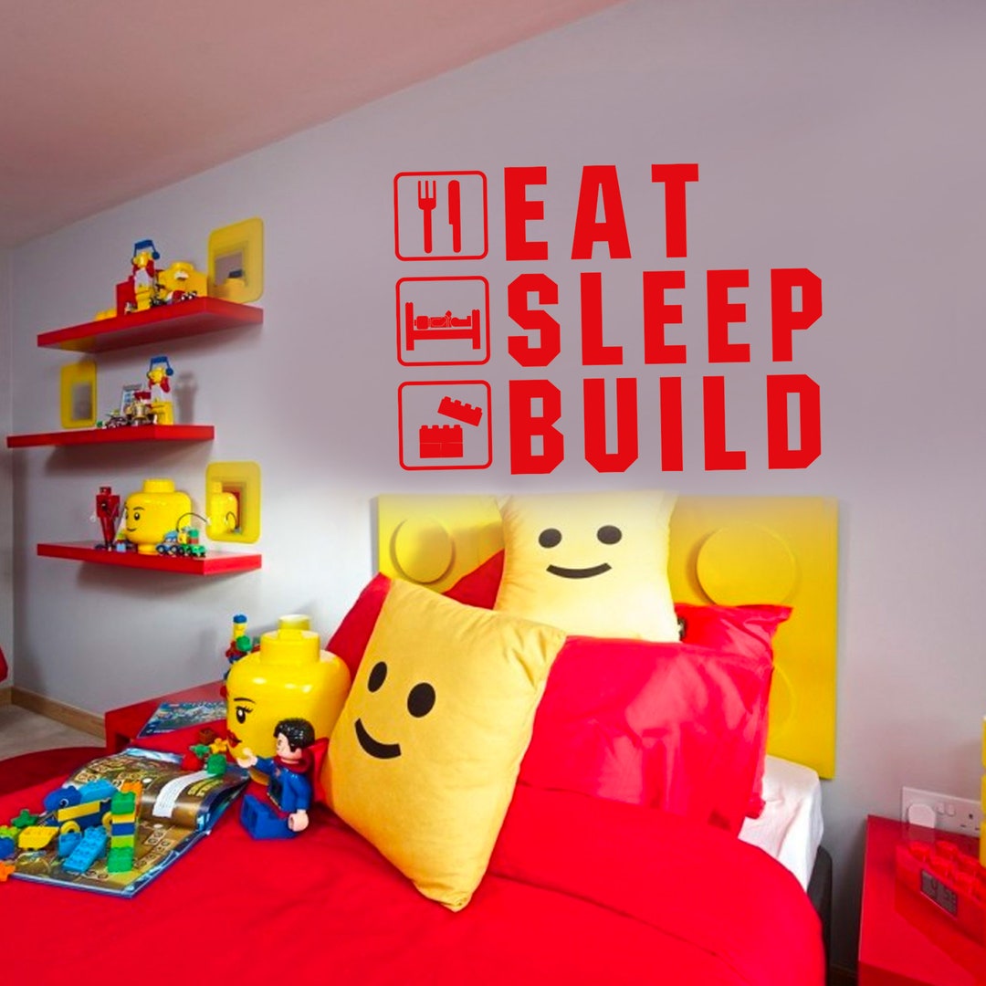 Building Block 'EAT SLEEP BUILD' Sticker Vinyl Wall Decal Bedroom ...