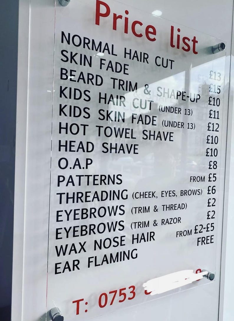 Price List Display A4 A3 A2 | Clear Acrylic Plaque | Custom Printed ...