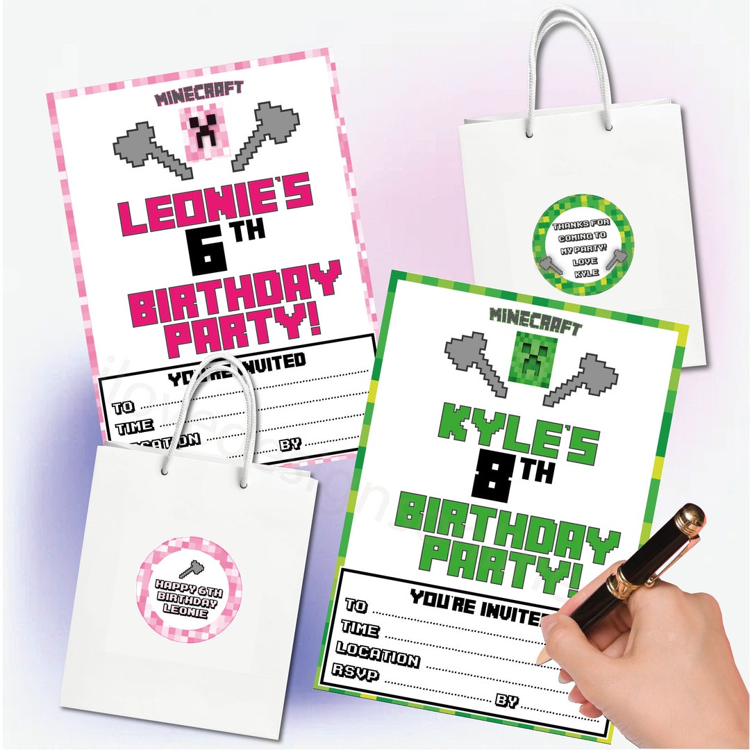 Minecraft BIRTHDAY Invitations Stickers Bottle Label Banner | Kids ...