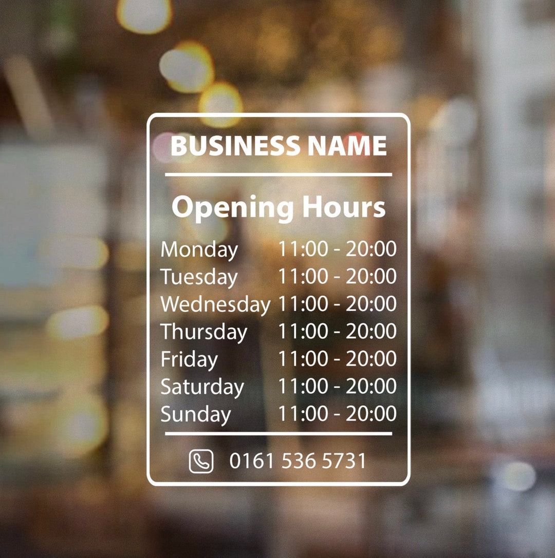 Square 24-hrs Business Opening Hours | Door Sticker Window Decal ...