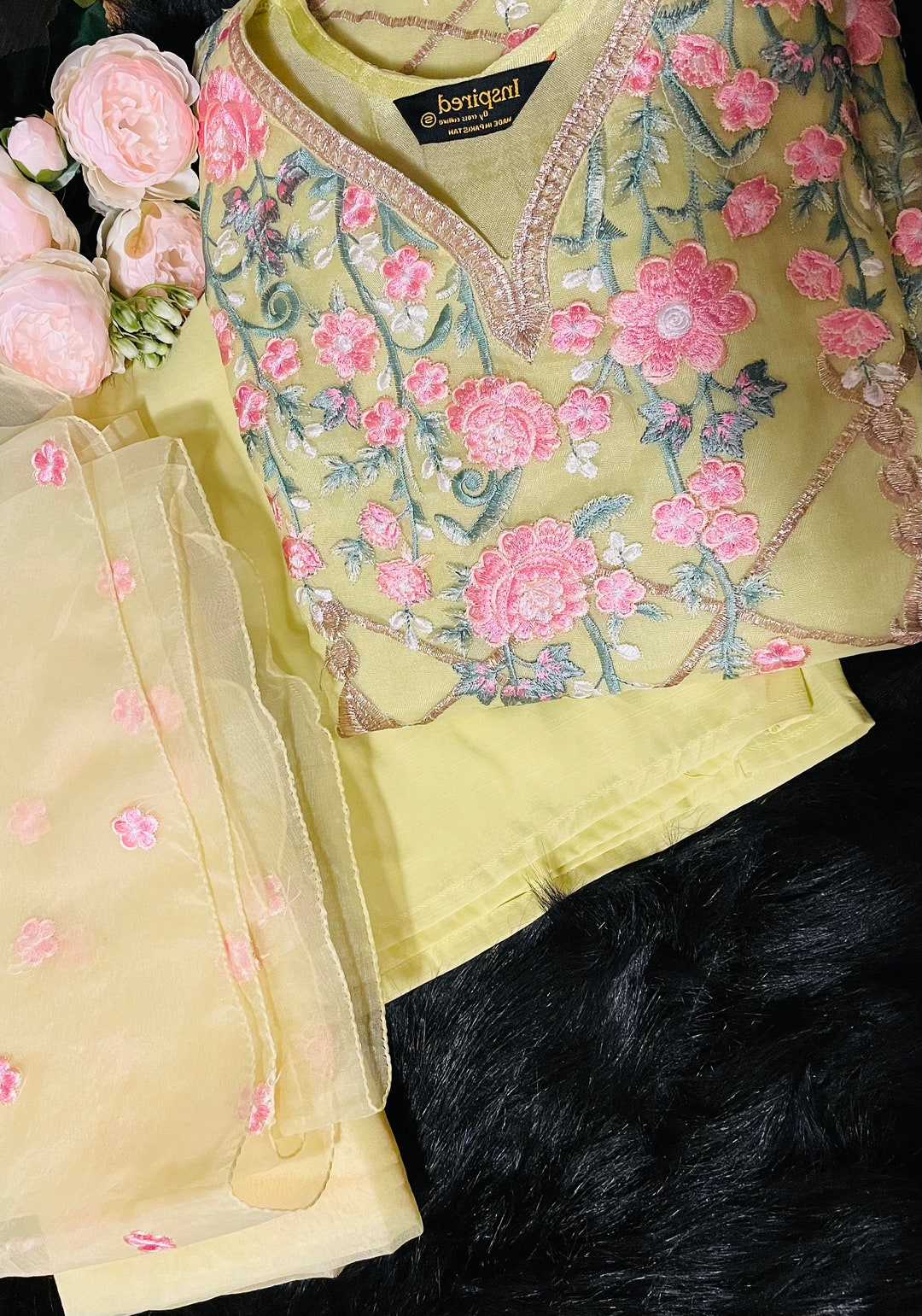 Yellow and Pink Floral 3 Piece Dress - Etsy