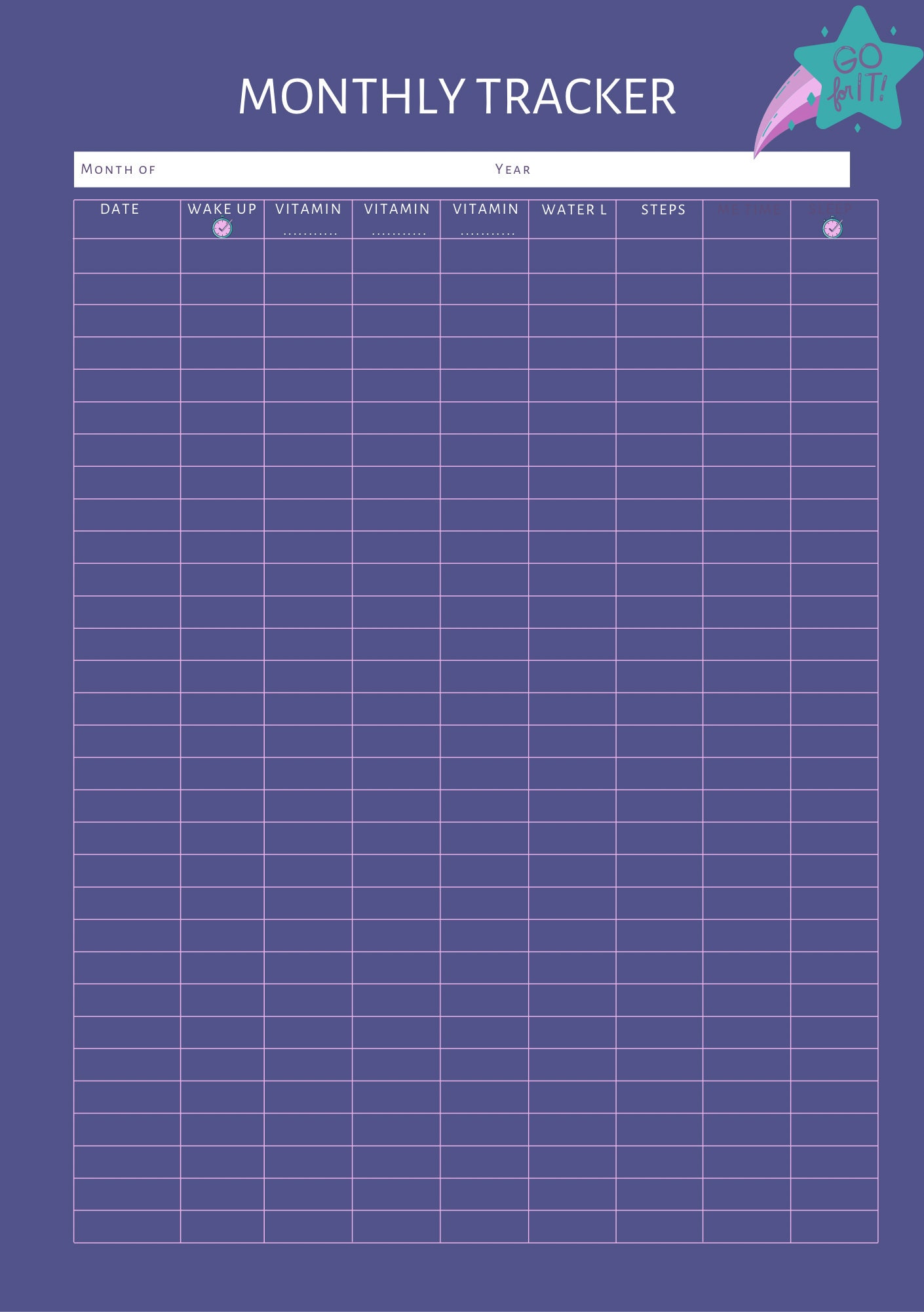 Monthly Tracker, Wellbeing, Printable, Instant Download - Etsy