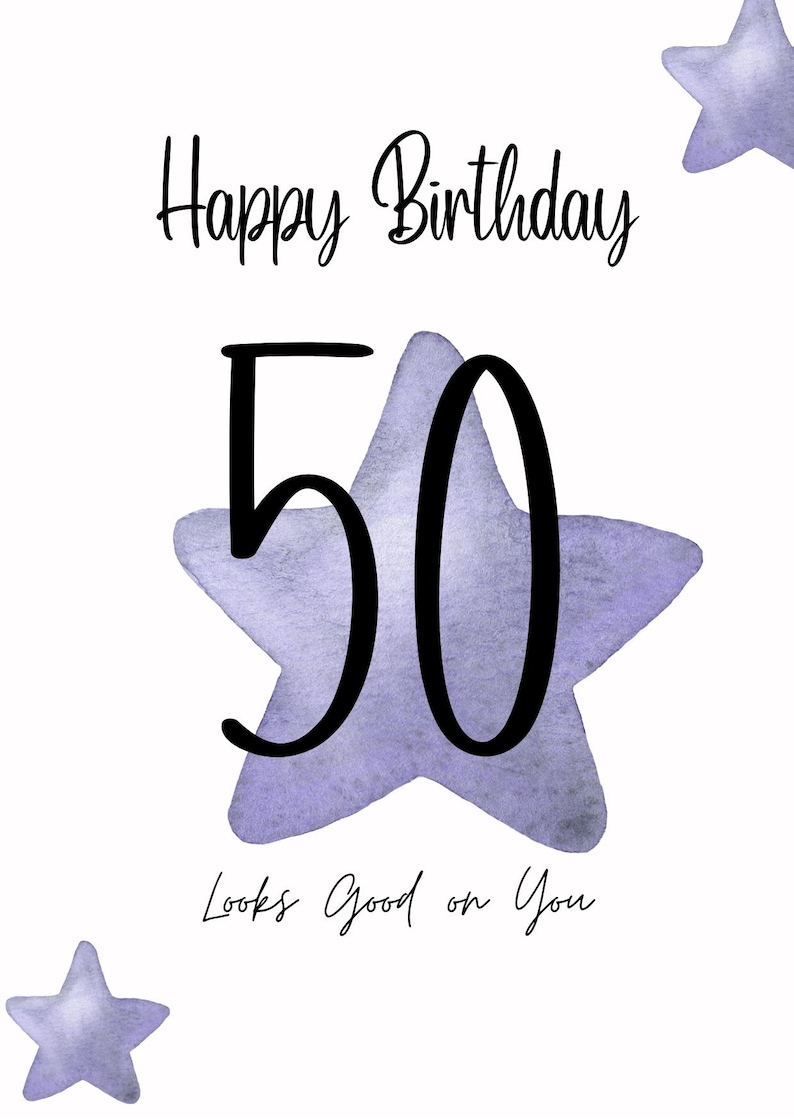 Printable Birthday Card, Instant Download, Happy 50 Th - Etsy