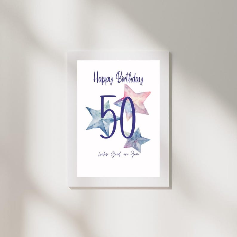 Printable Birthday Card, Instant Download, Happy 50 Th - Etsy