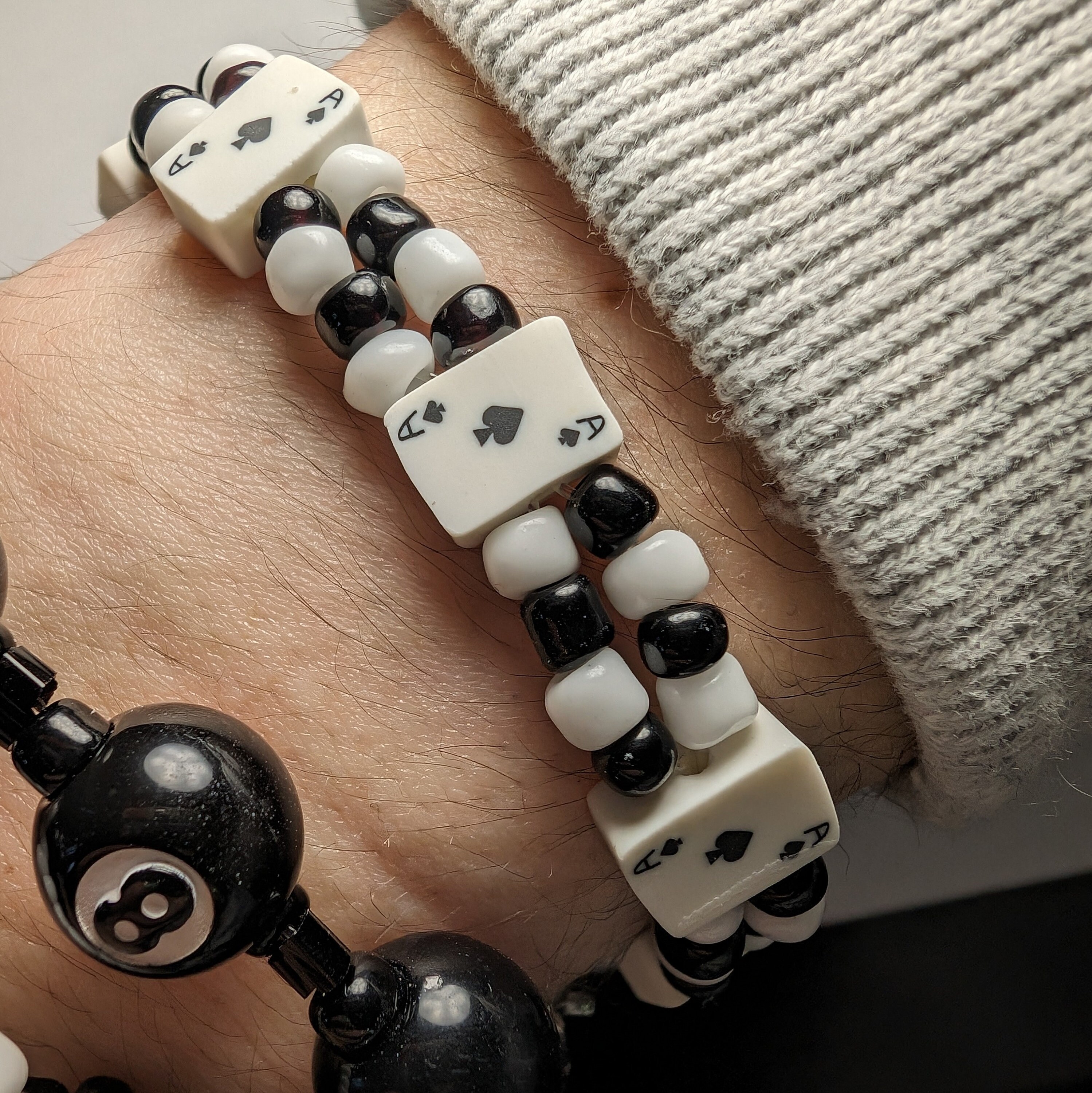 A Night in the Pool Hall Beaded 8 Ball and Card Bracelets - Etsy