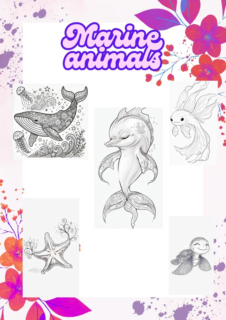 Underwater Wonders: Marine Animal Coloring Pages for Kids & Adults ...