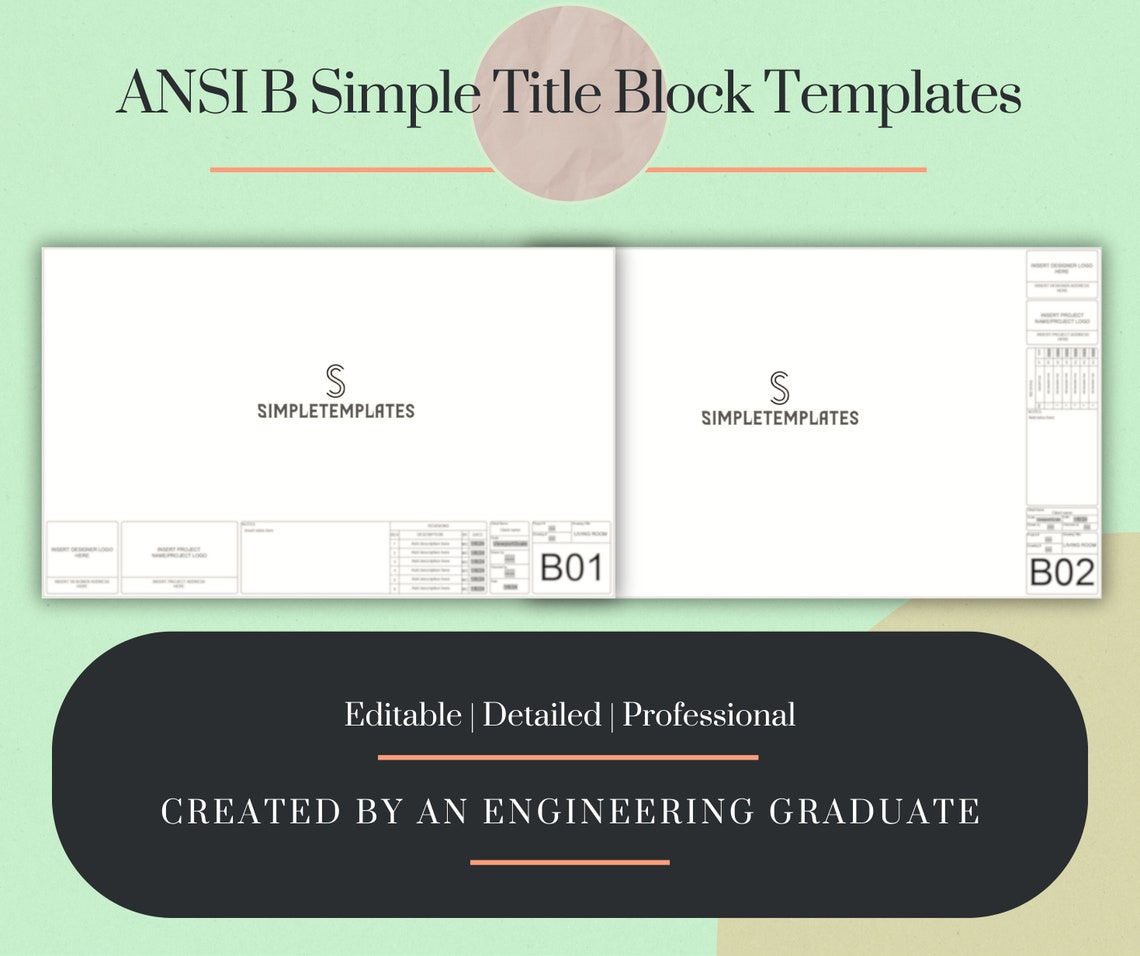 Simple Engineering Autocad Design Horizontal Title Blocks Template ANSI ...