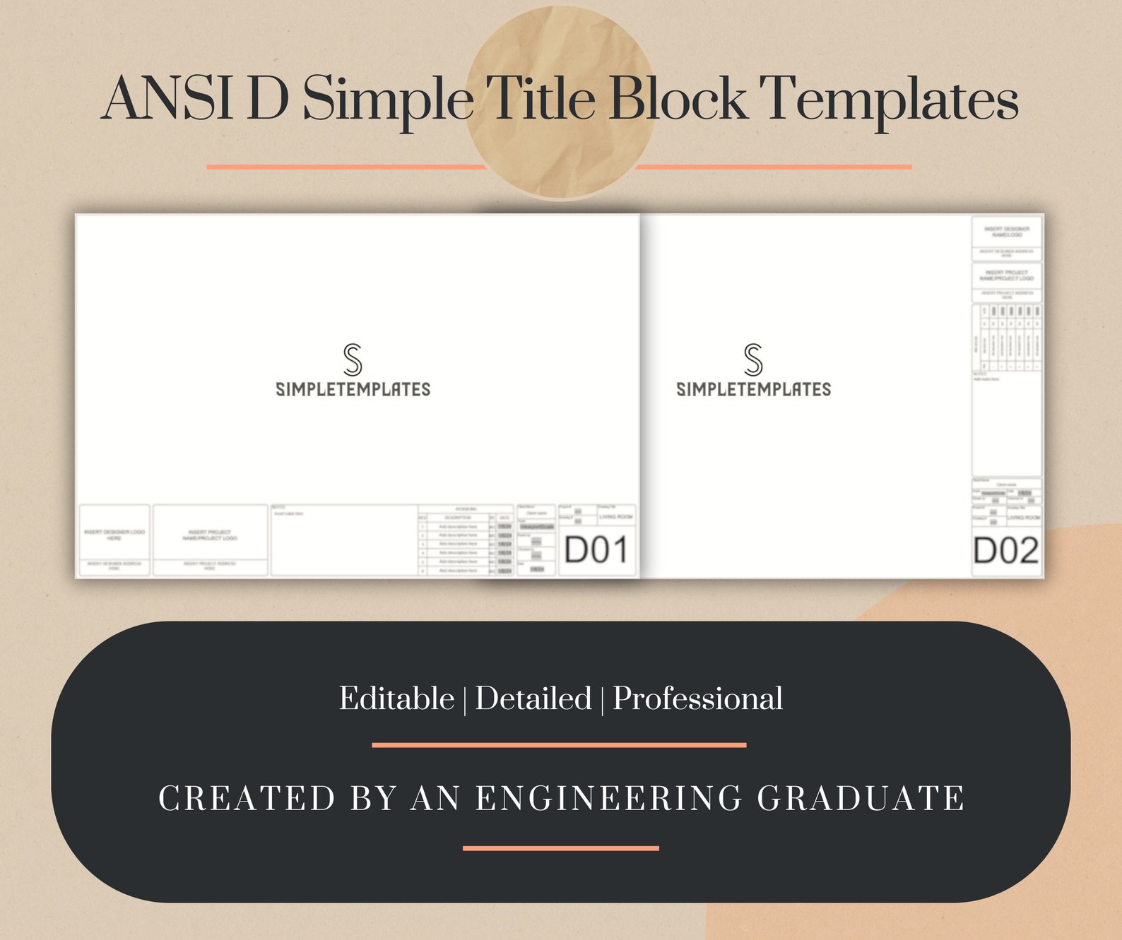 Simple Engineering Autocad Design Horizontal Title Block Template ANSI ...