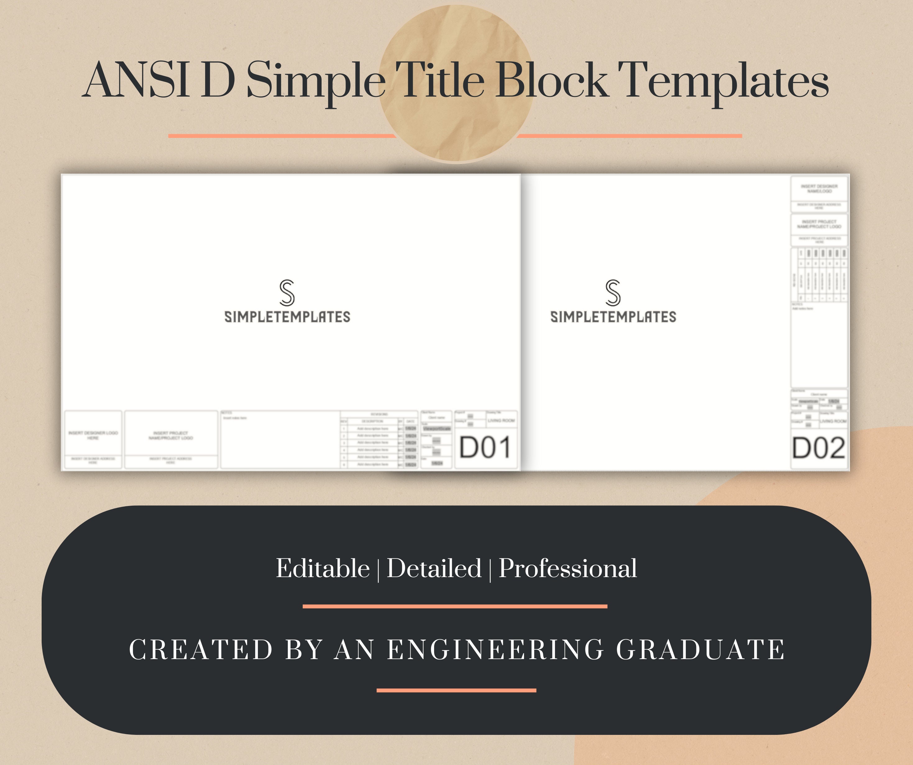 Simple Engineering Autocad Design Horizontal Title Block Template ANSI ...
