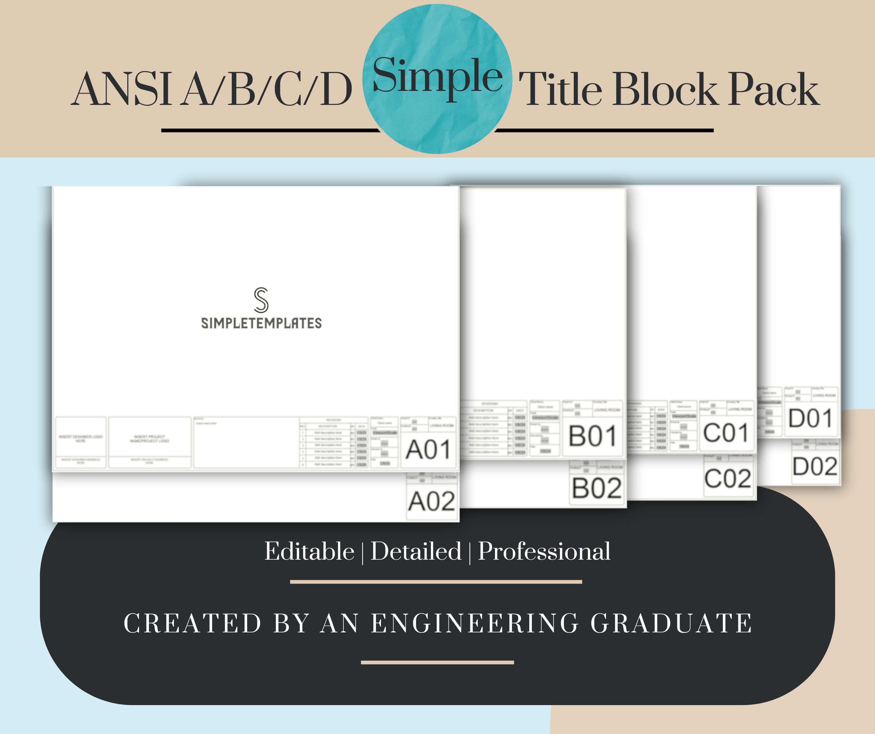 Simple Engineering Autocad Design Horizontal Title Blocks Template ANSI ...