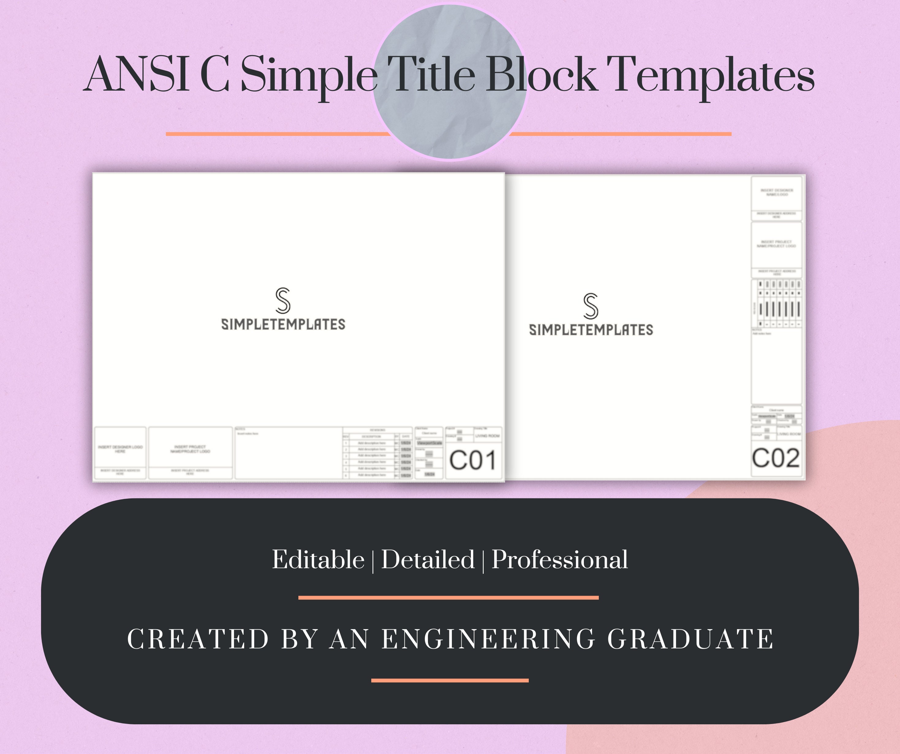 Simple Engineering Autocad Design Horizontal Title Block Template ANSI ...