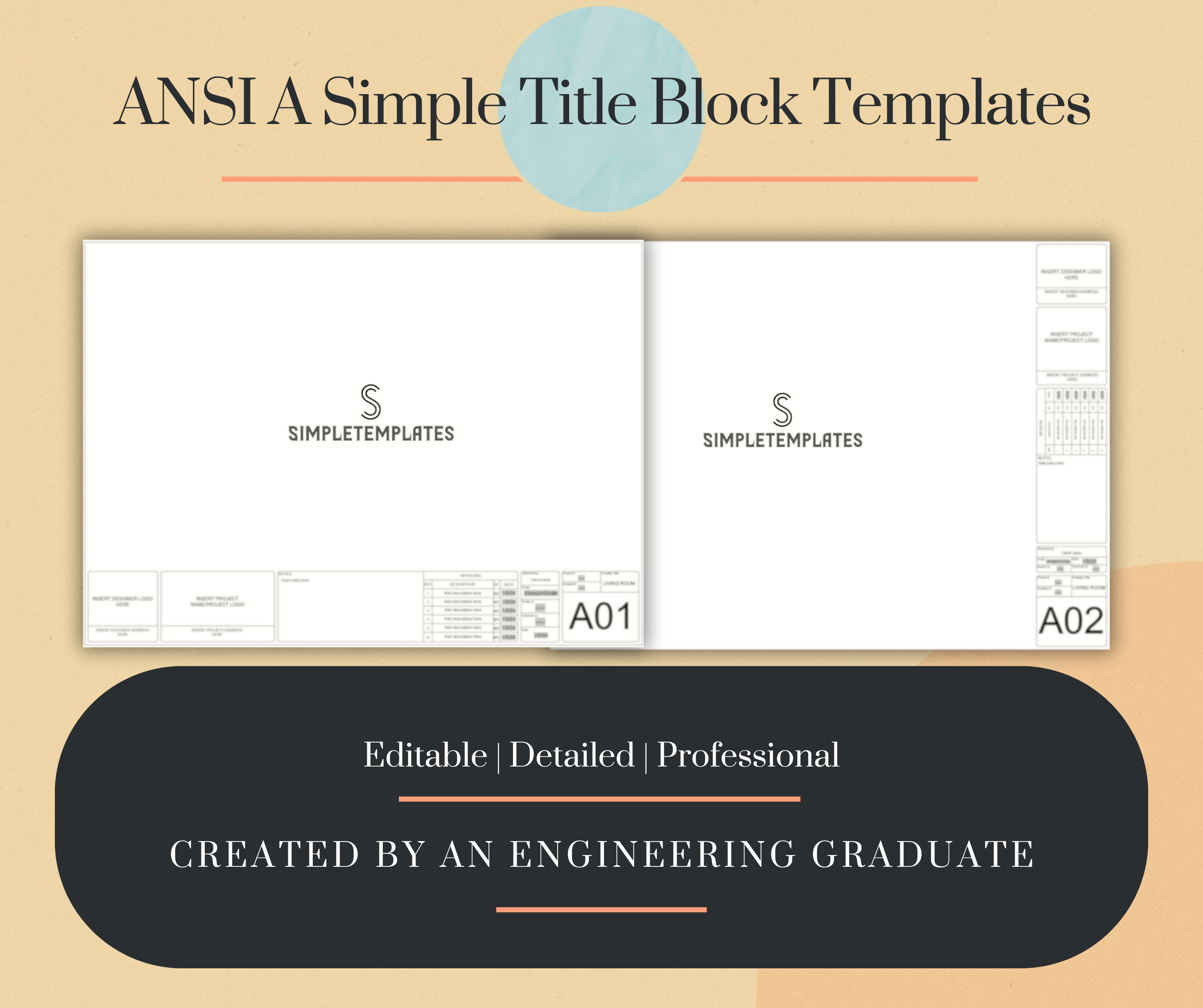 Simple Engineering Autocad Design Horizontal Title Blocks Template ANSI ...