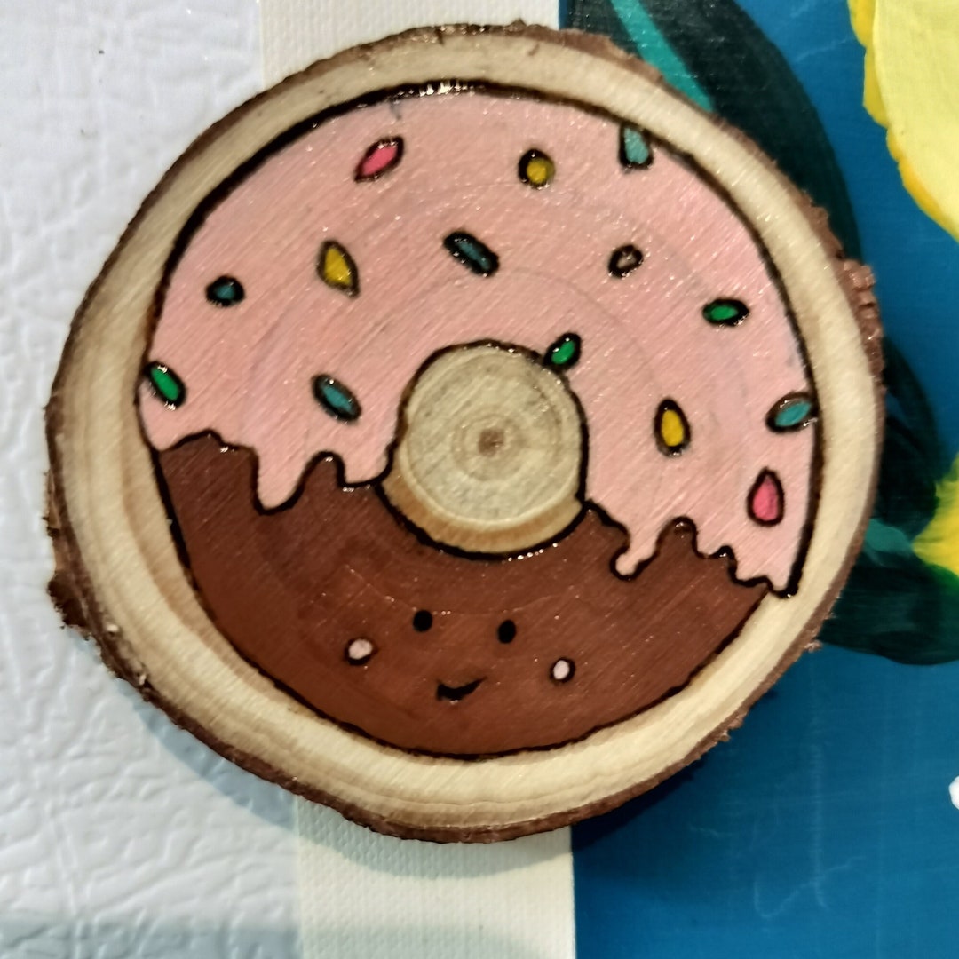 Cute Donut Fridge Magnet Wood Burned and Hand Painted Food Themed Gift ...