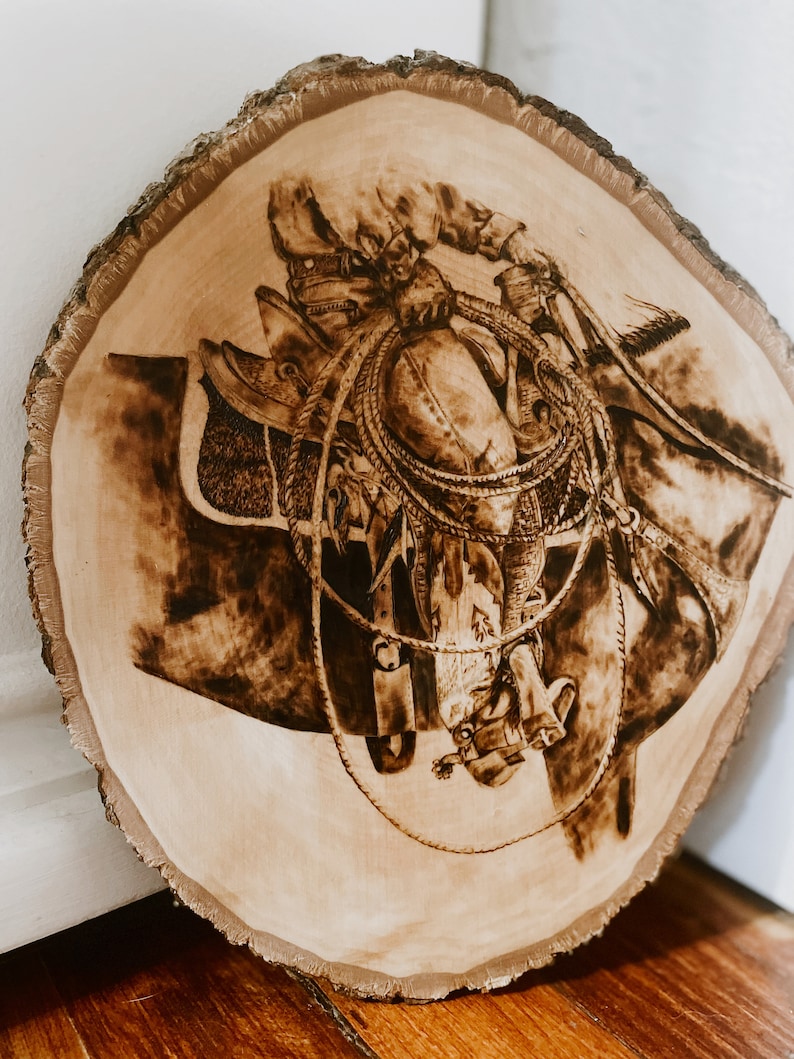 Western Cowboy Wood Burned Art - One of a Kind Western Art - Etsy