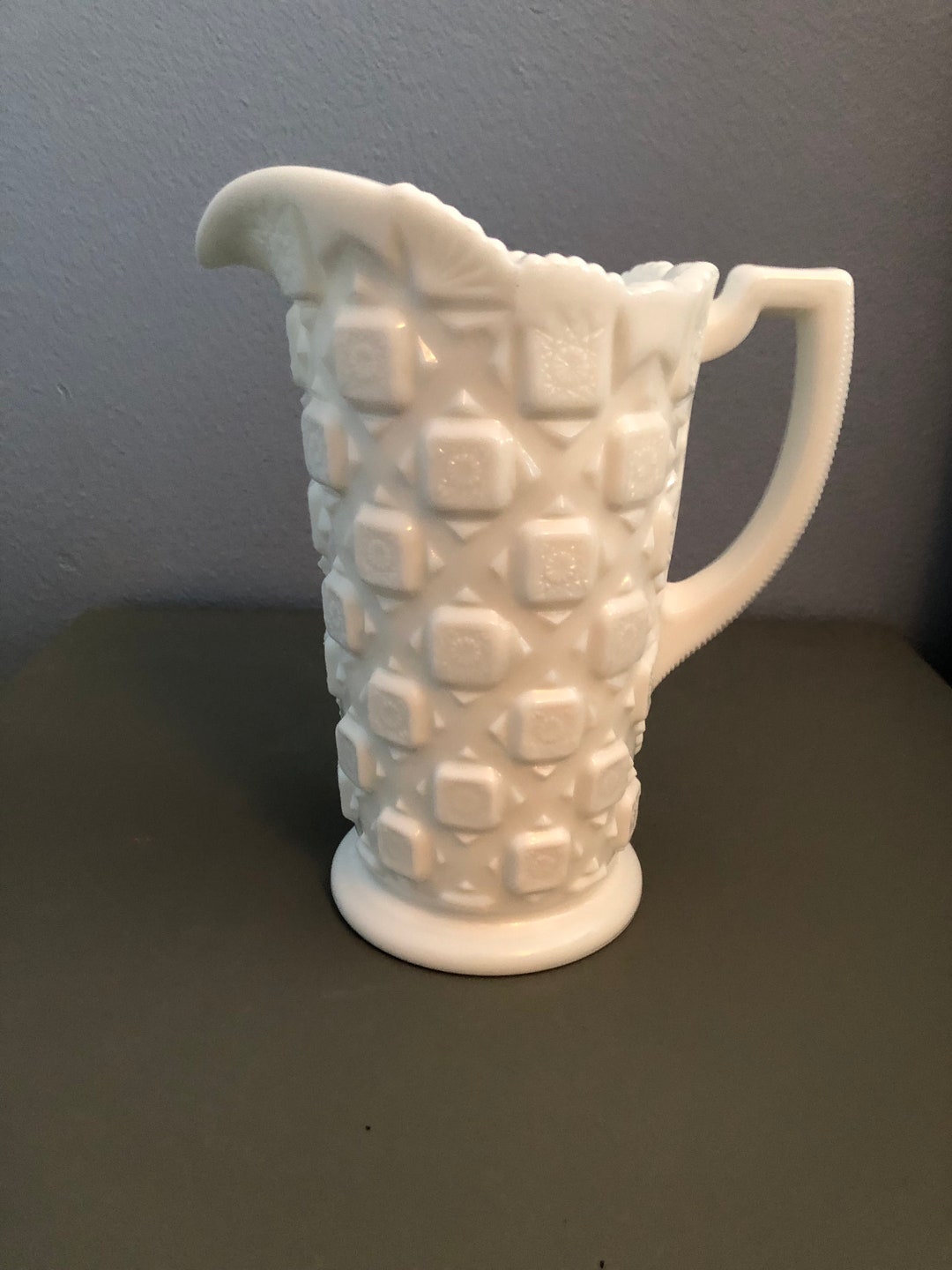 Vintage White Milk Glass Pitcher - Etsy