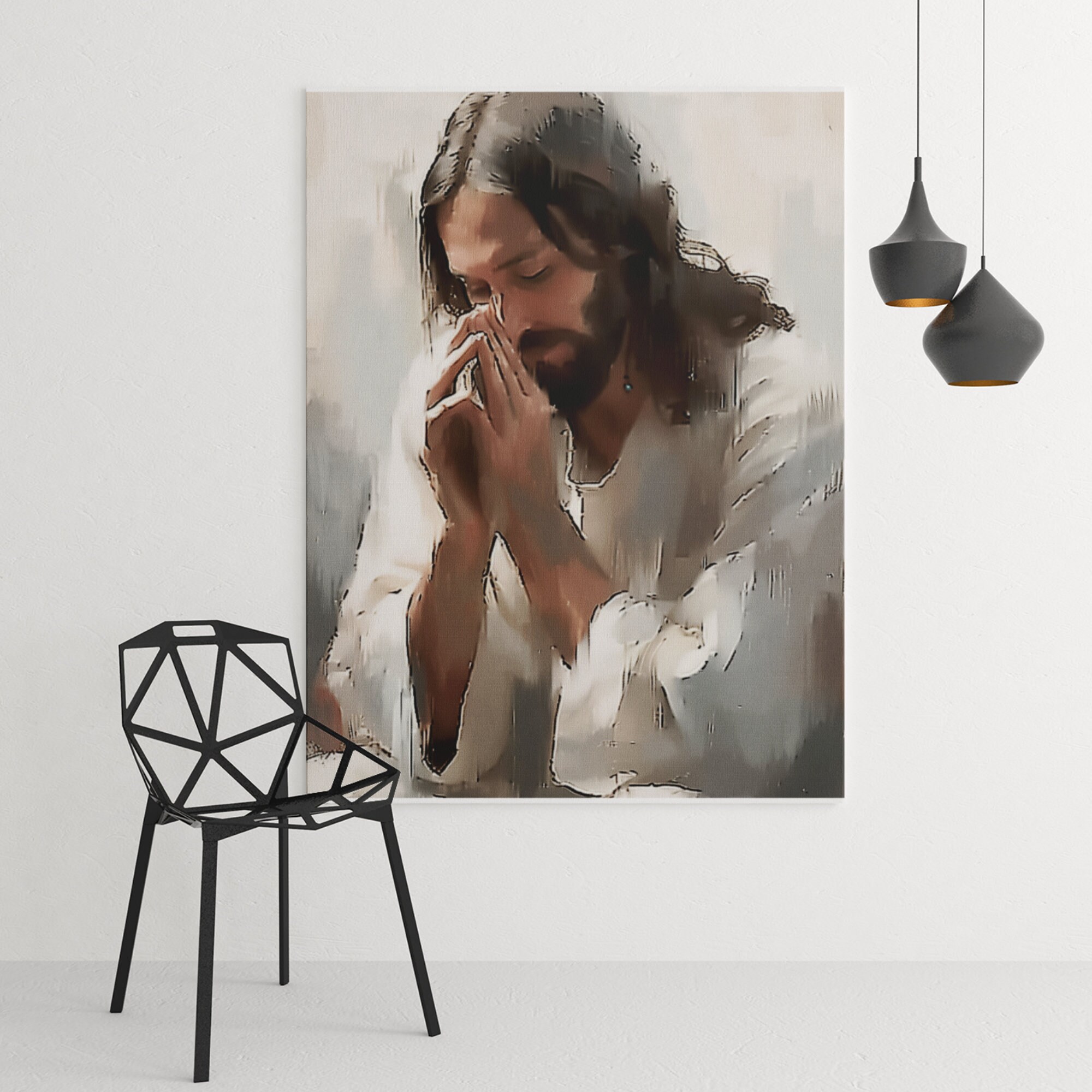 Jesus Christ Praying Canvas or Poster Christian Wall Art, Holy Painting ...