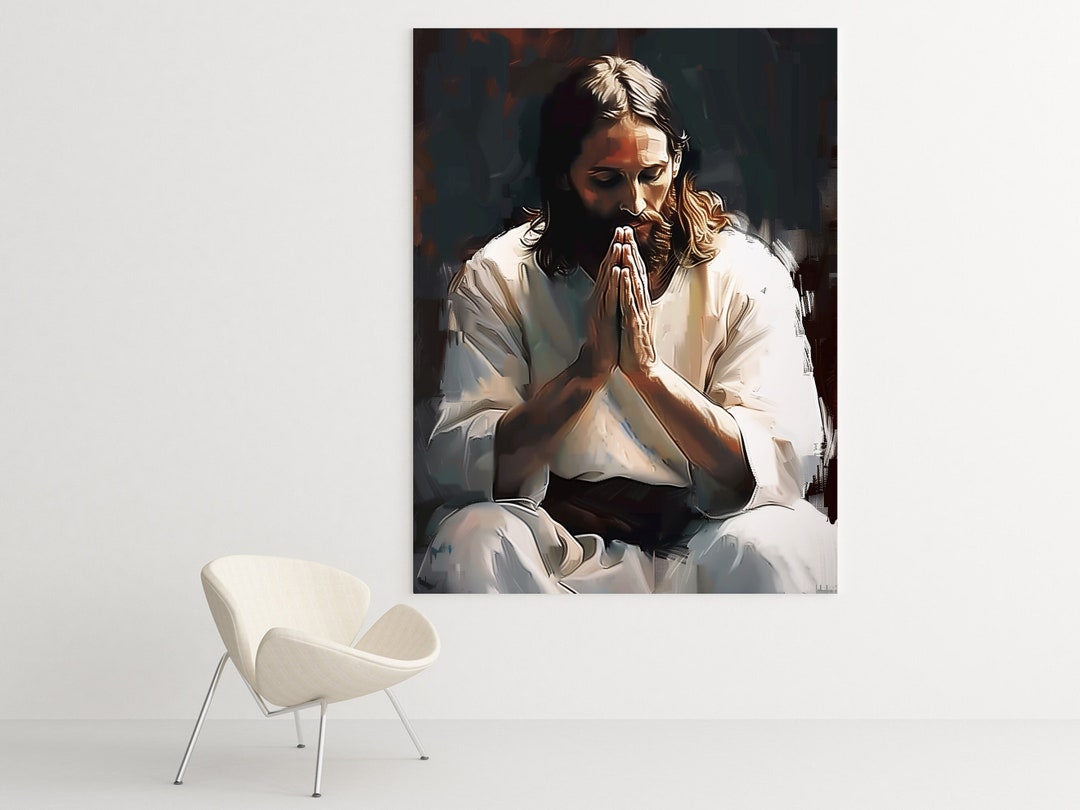 Jesus Christ Praying Canvas or Poster Christian Wall Art, Holy Painting ...