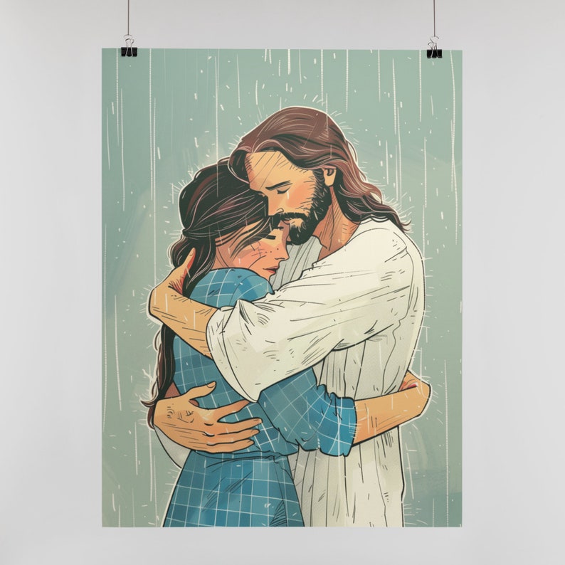 Jesus Christ Hugging Woman Poster or Canvas Christian Wall Art, Bible ...