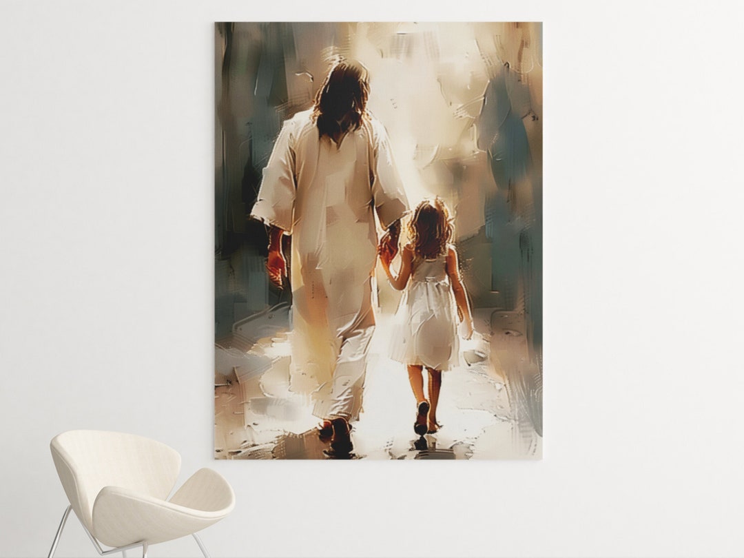 Jesus and Little Girl Canvas and Poster Christian Wall Art, Bible Verse ...