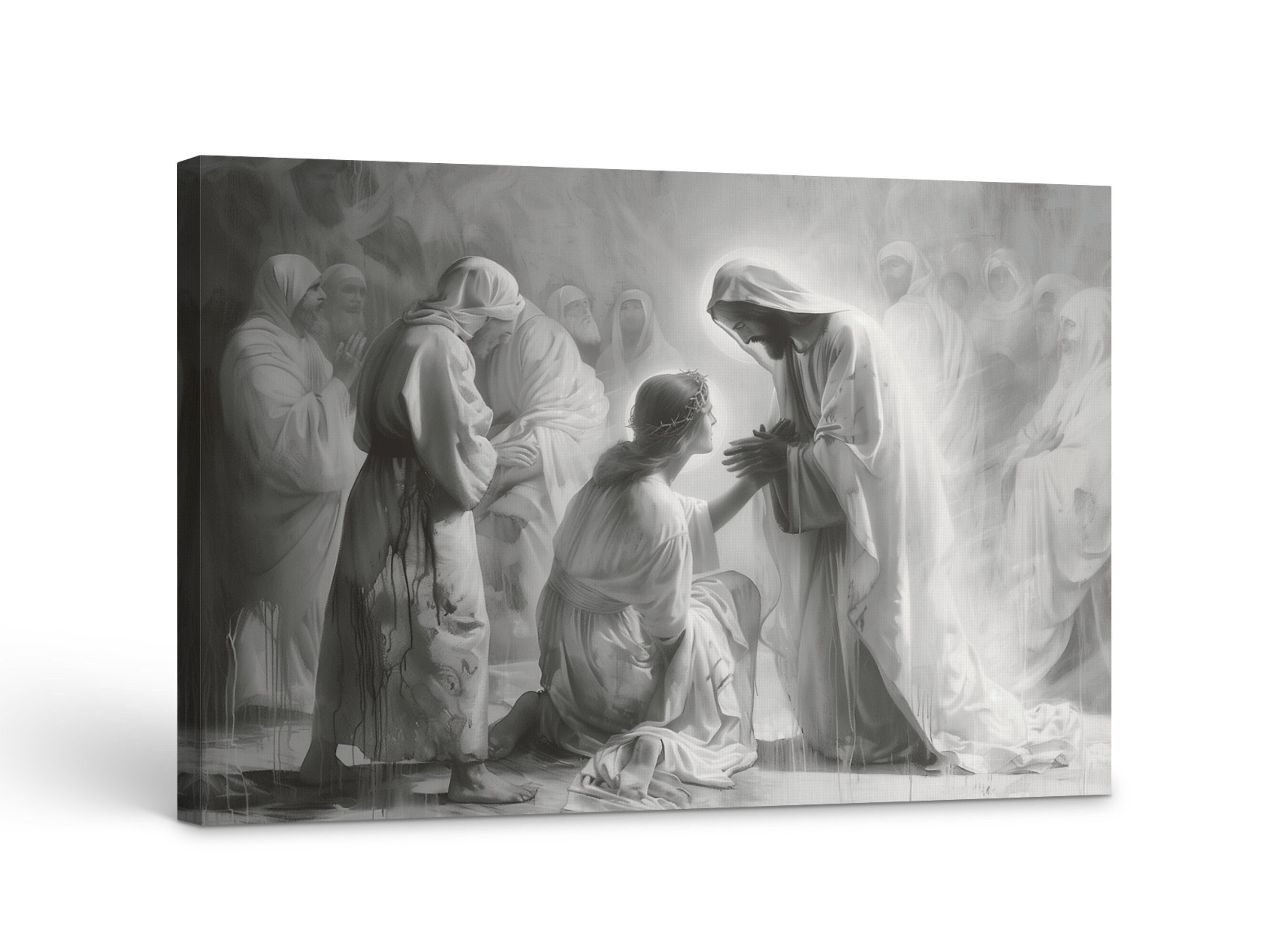 Jesus Heals Woman Canvas or Poster Christian Wall Art, Bible Verse Wall ...