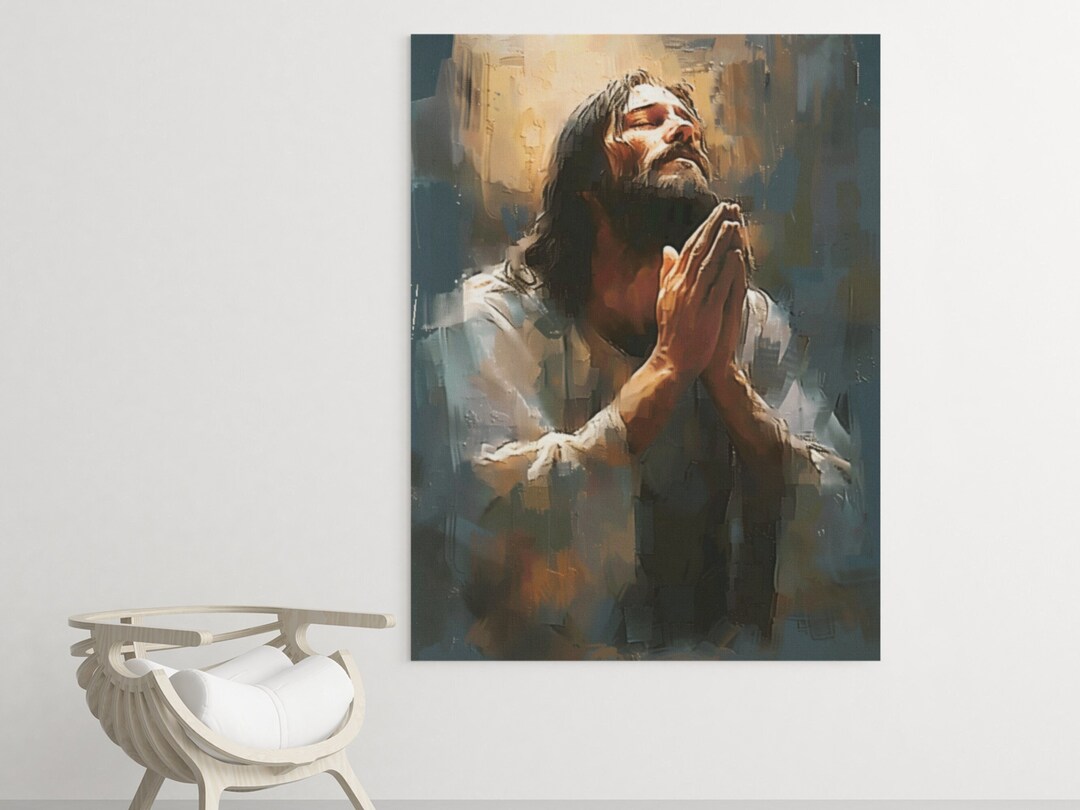 Jesus Christ Praying Canvas or Poster Christian Wall Art, Holy Painting ...