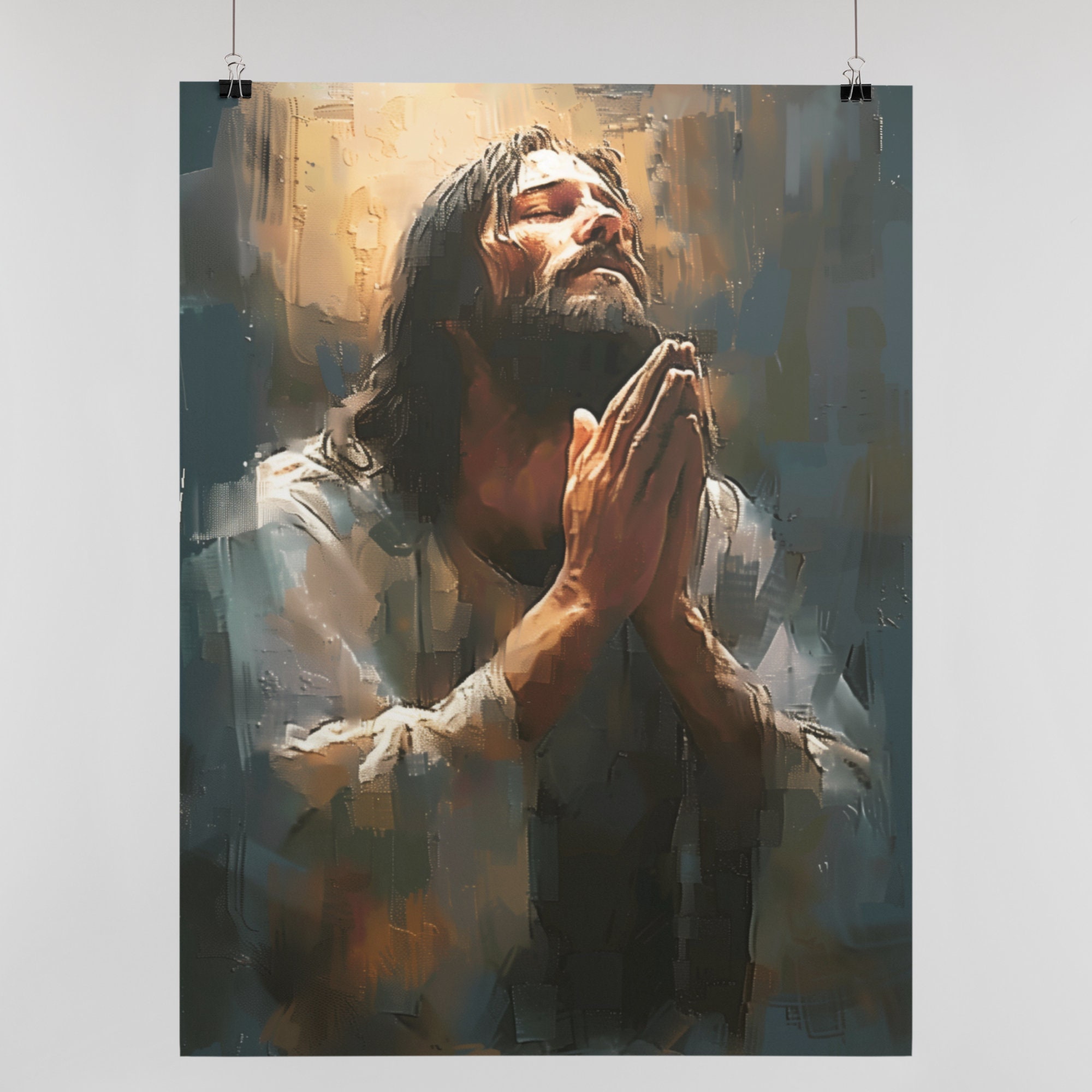 Jesus Christ Praying Canvas or Poster Christian Wall Art, Holy Painting ...