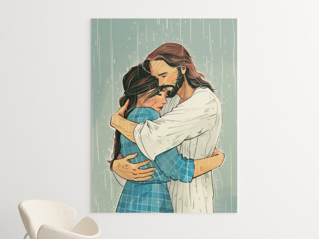 Jesus Christ Hugging Woman Poster or Canvas Christian Wall Art, Bible ...