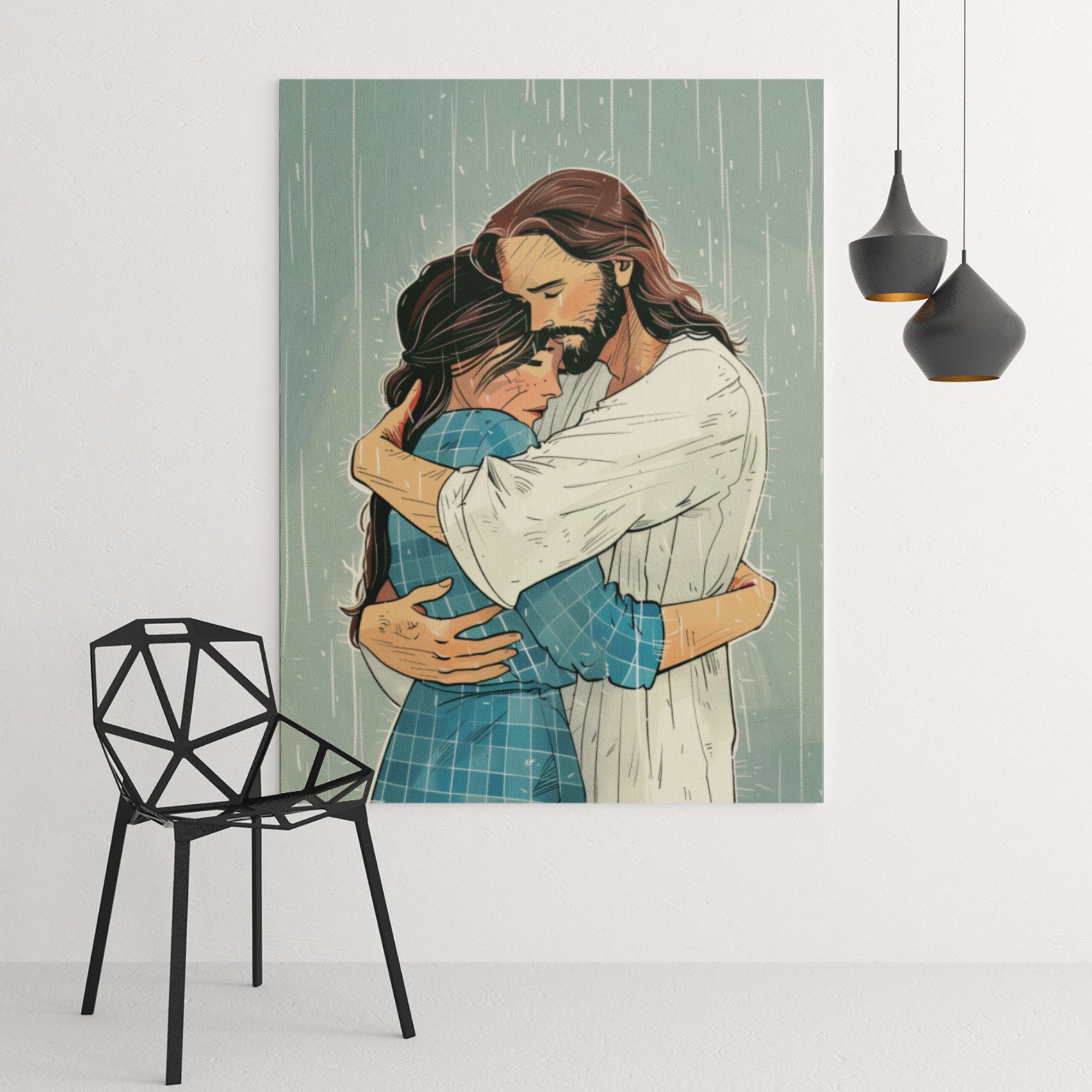 Jesus Christ Hugging Woman Poster or Canvas Christian Wall Art, Bible ...