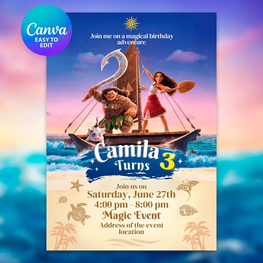 Tropical Island Birthday Invitation – Editable Canva Template – Ocean ...