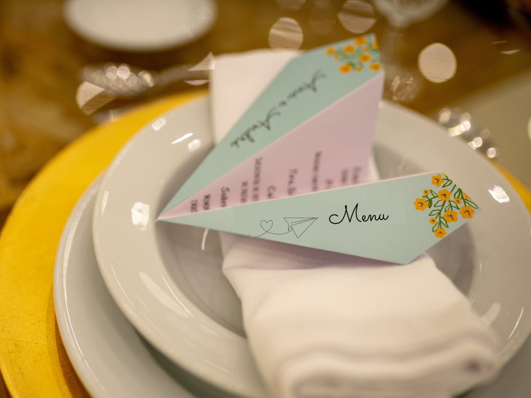Wedding Menu Paper Airplane, Destination Wedding Menu Template ...