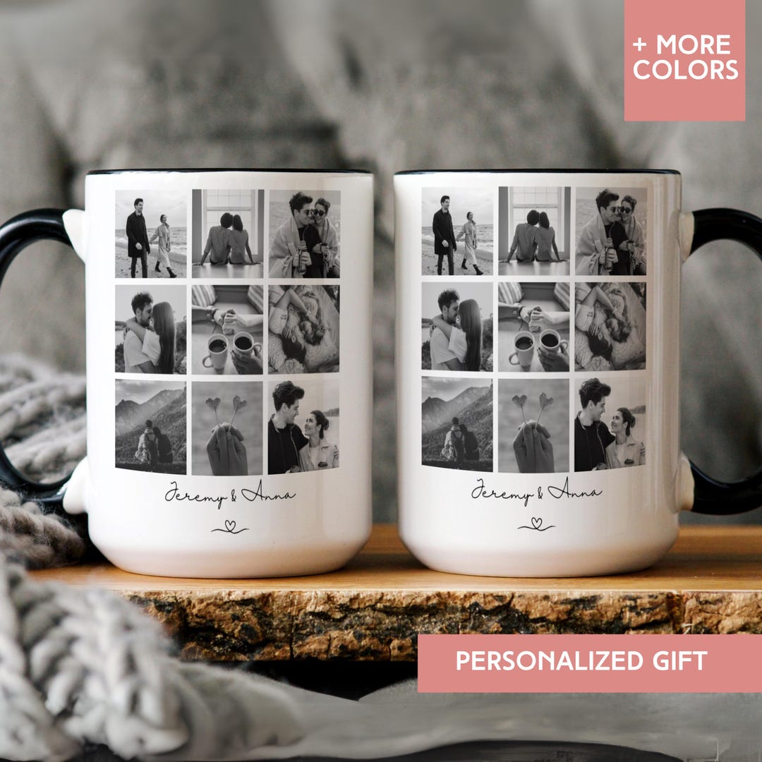 Personalized Photo Collage Mug, Custom Black and White Memories, Mother ...