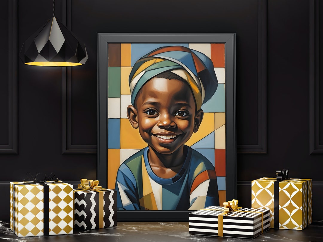 Happy African Boy Cubist Art Print: 300 Dpi Black History Month ...