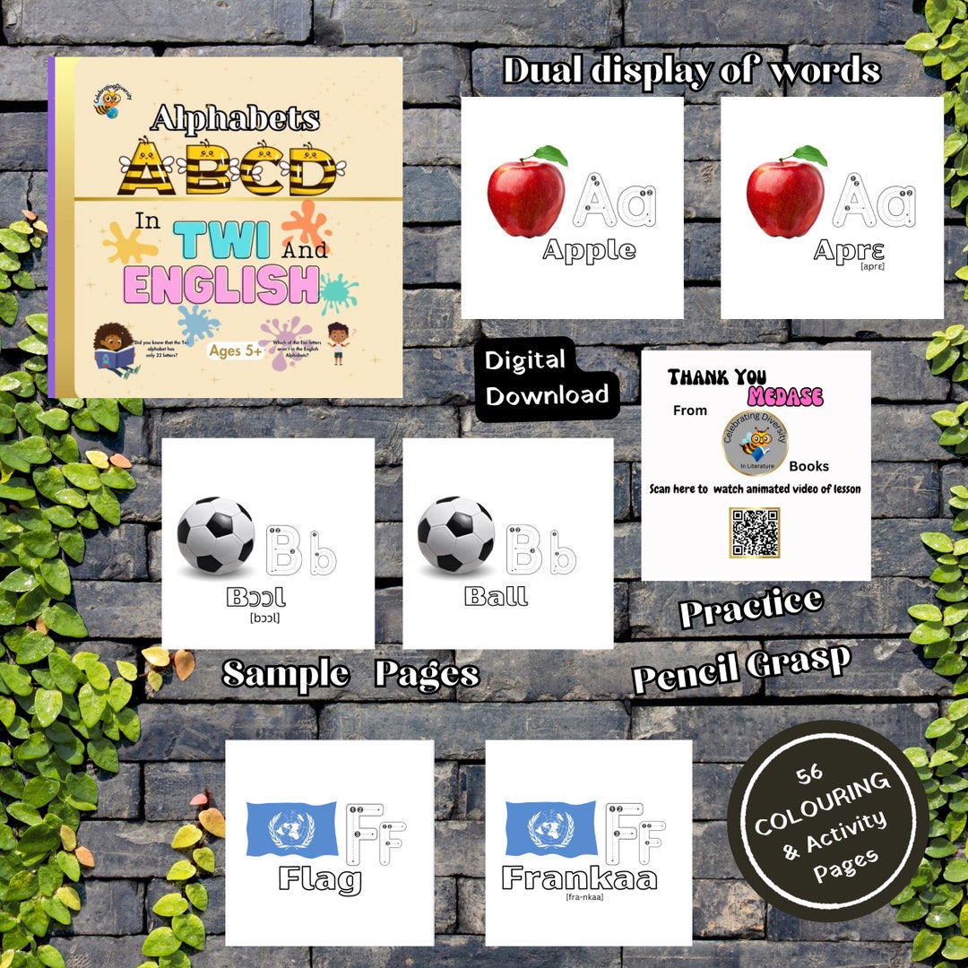 English & Twi Alphabet Activity Book, Bilingual Book, QR Code to Audio ...