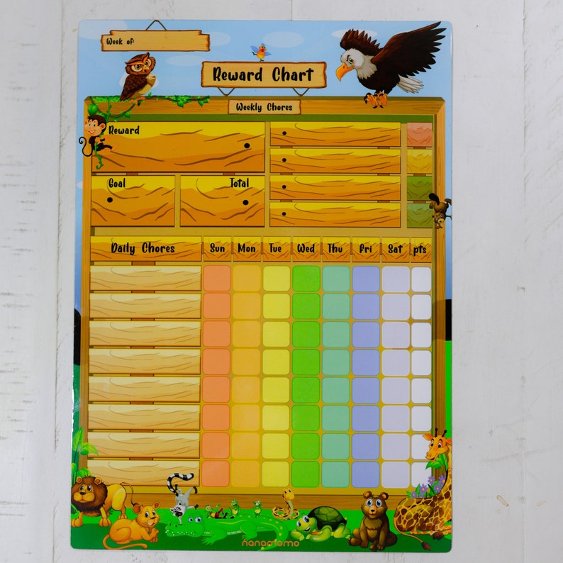 Chore Chart for Kids Magnetic Dry Erase Daily Reward Chart Jungle and Shiba inu Behavior Chart ...
