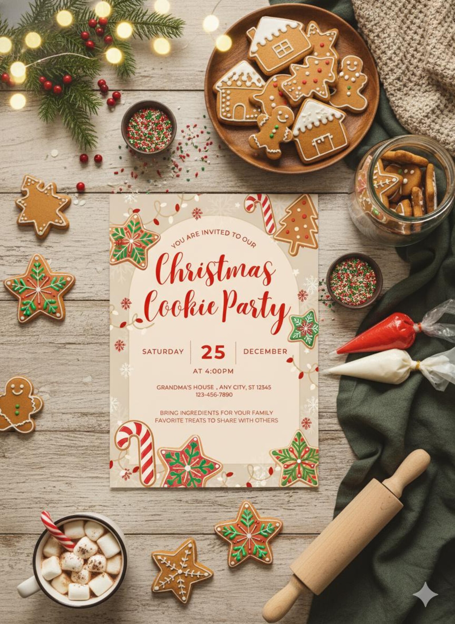 Cozy Christmas Cookie Party Invitation Template | Editable Holiday ...