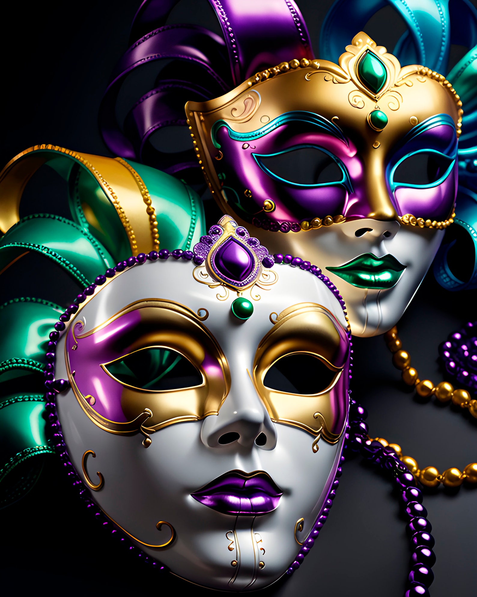 Mardi Gras Masks and Beads Duo - Green, Purple, and Gold - Etsy