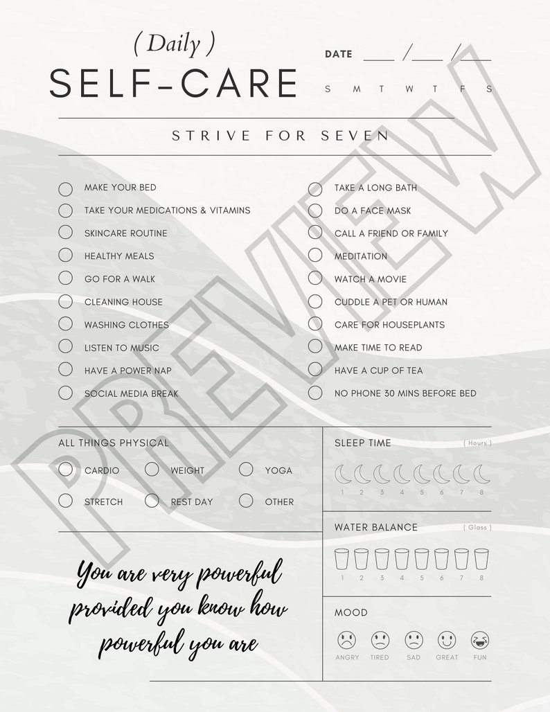 Self-care Tracker | Print on Demand, Self-care Checklist, Wellbeing for ...