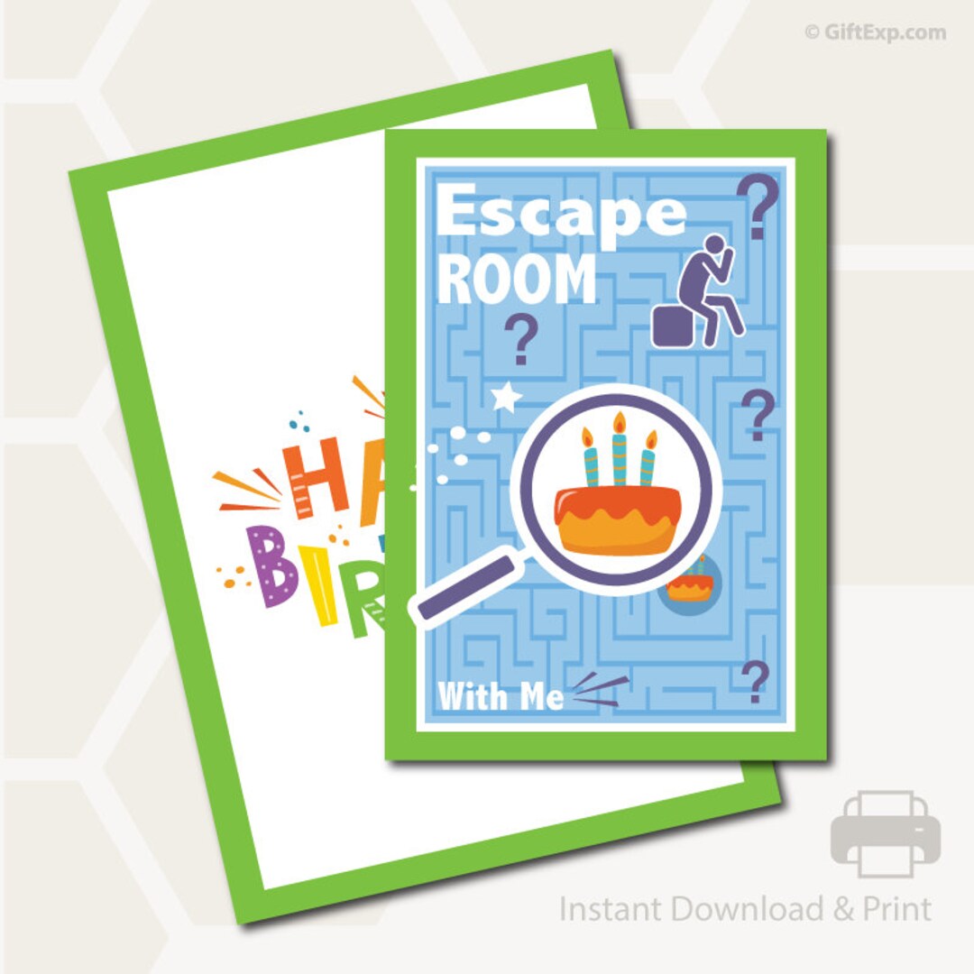 Escape Room - Birthday Greeting Card - Printable - Experience Gift Card ...