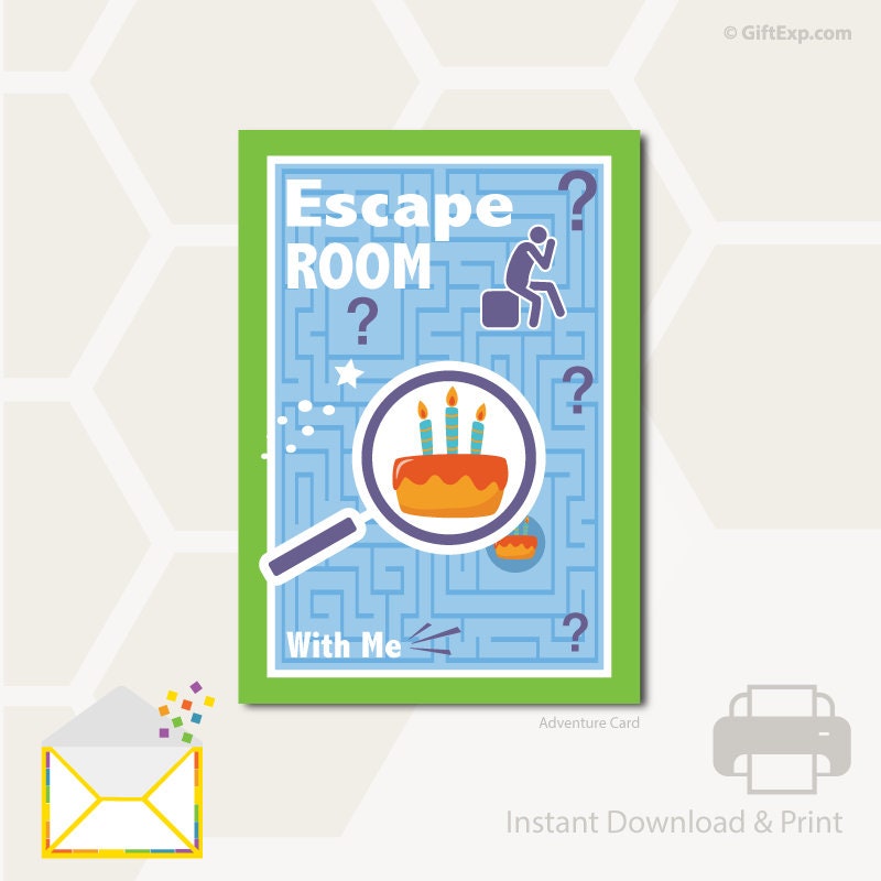 Escape Room - Birthday Greeting Card - Printable - Experience Gift Card ...
