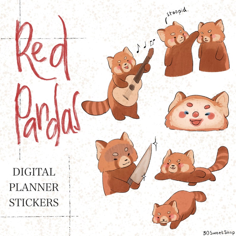 Red Panda Digital Planner Sticker Pack - Etsy