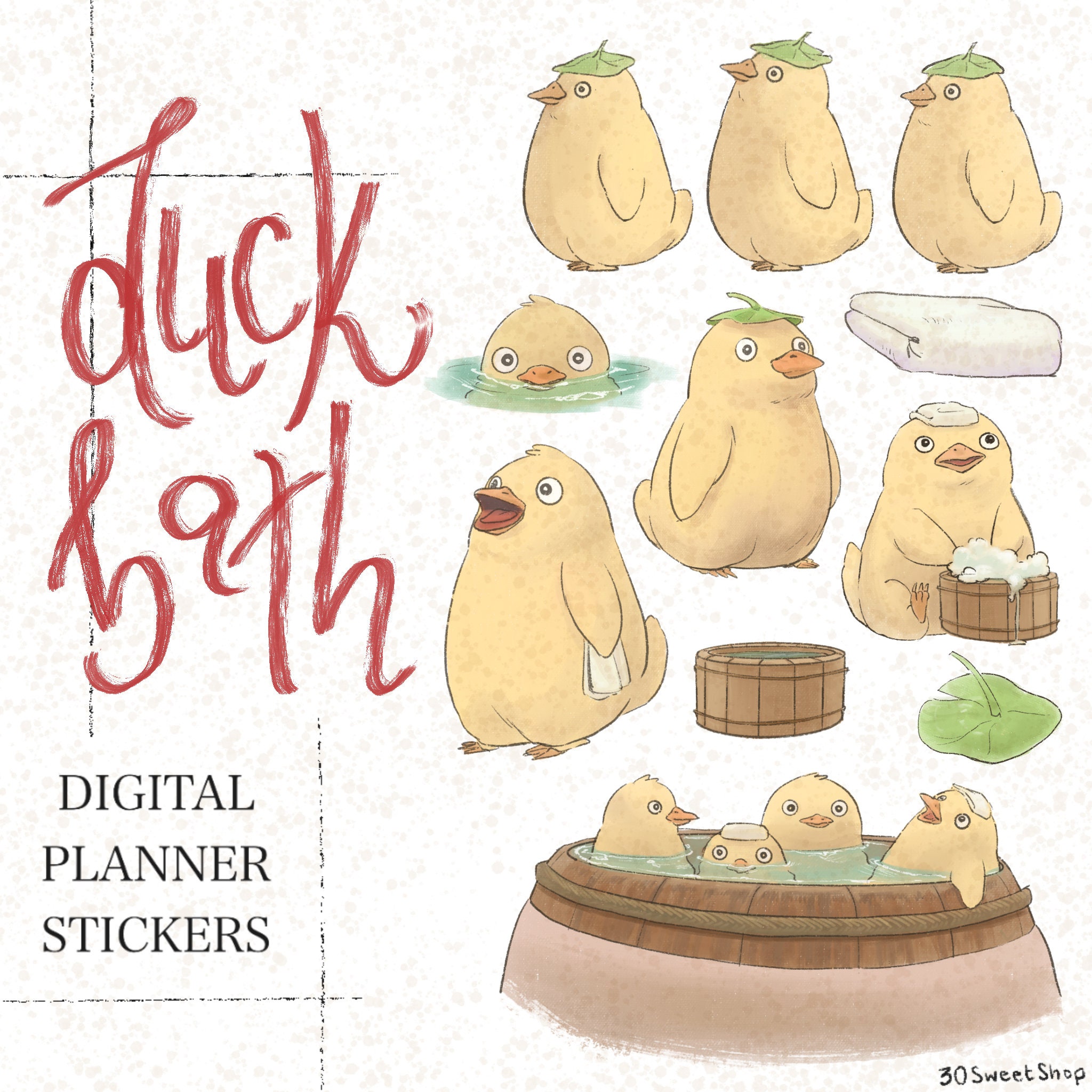 Ghibli Duck Bath Digital Planner Sticker Pack - Etsy