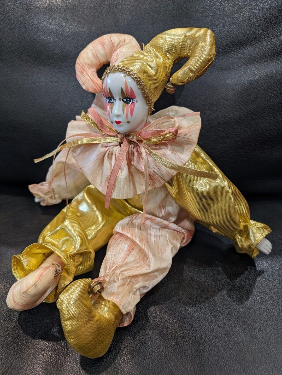 Vintage Jester Porcelain Doll Peach and Golden With Bells, Unique and ...