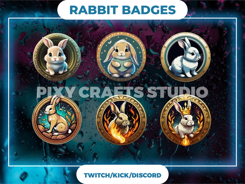 Set of 6 Twitch Sub Badges Featuring Bunnies | Rabbits | Pretty and ...