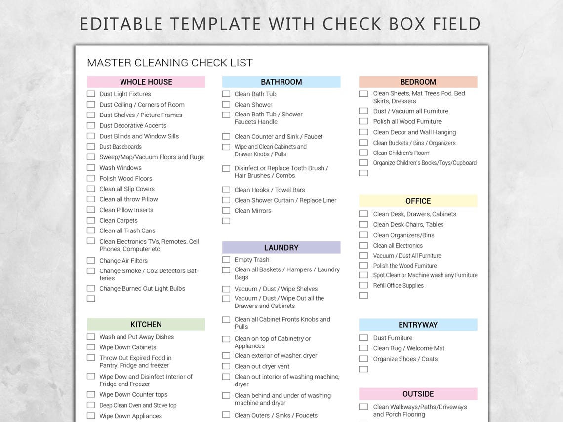 Printable Master Cleaning Checklist, Master Cleaning Supplies List ...